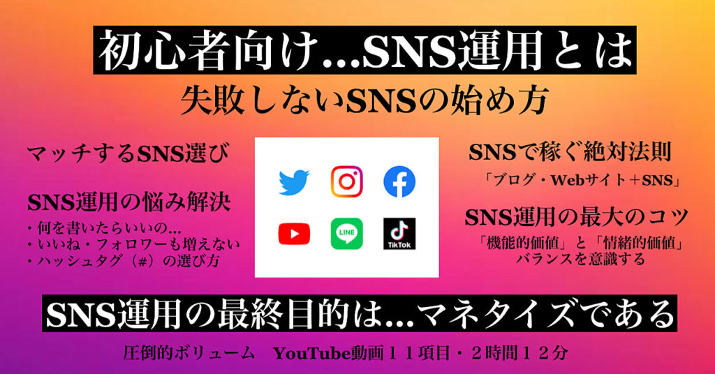 SNS運用の最終目的は「マネタイズ（ギッチリ稼ぐこと）」です！SNS運用で稼ぐ絶対法則「SNS ＋ブログ・Webサイト」・SNS運用の最大のコツ「機能的価値」と「情緒的価値」のバランス ...